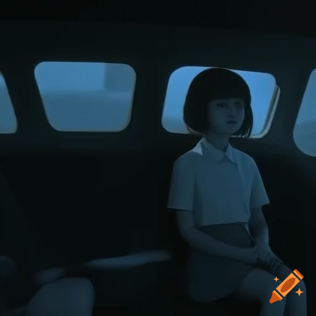 Surreal render of a girl waiting in an empty car in a void with black and silver palette on Craiyon