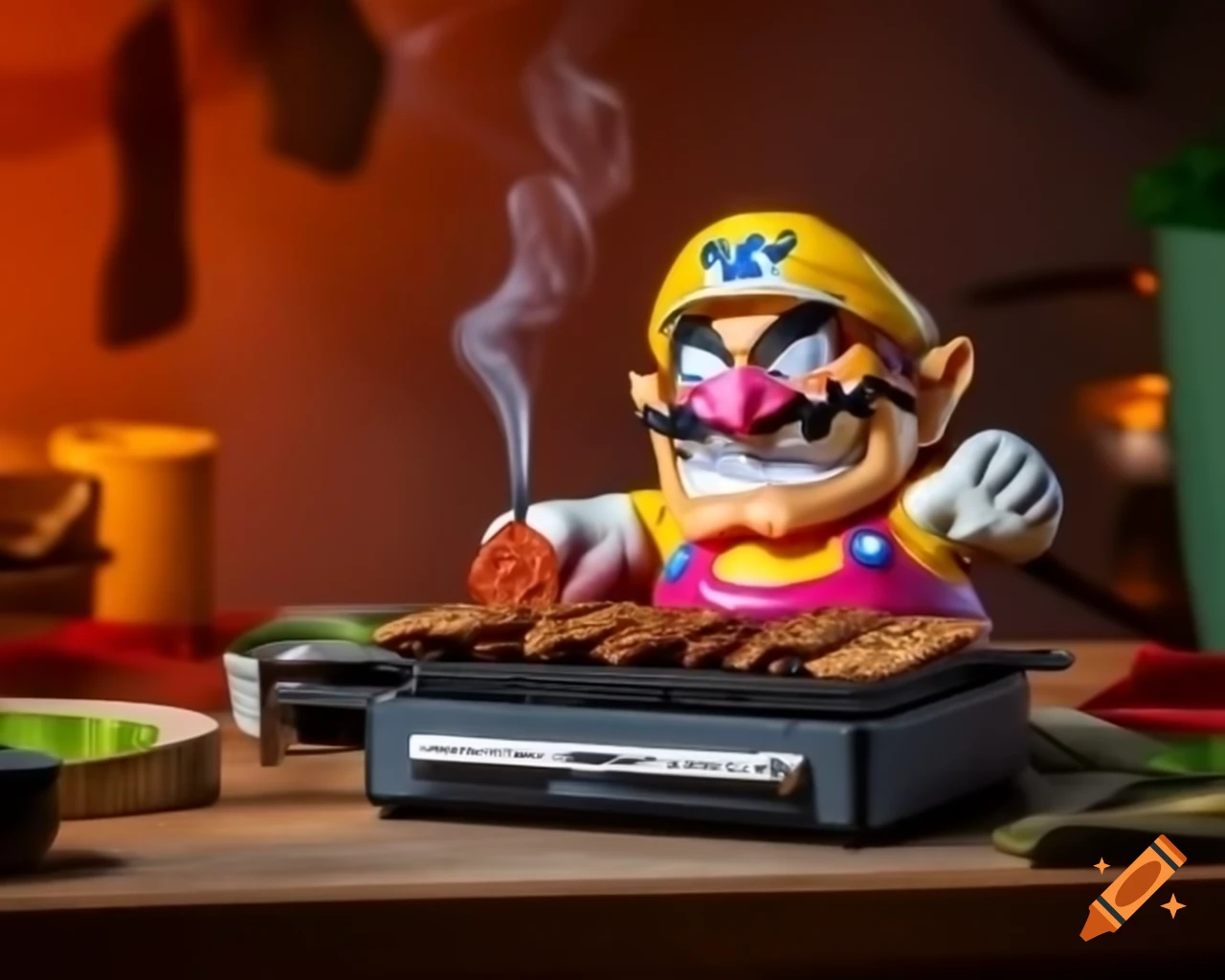 Mario enjoying spaghetti and meatballs on Craiyon