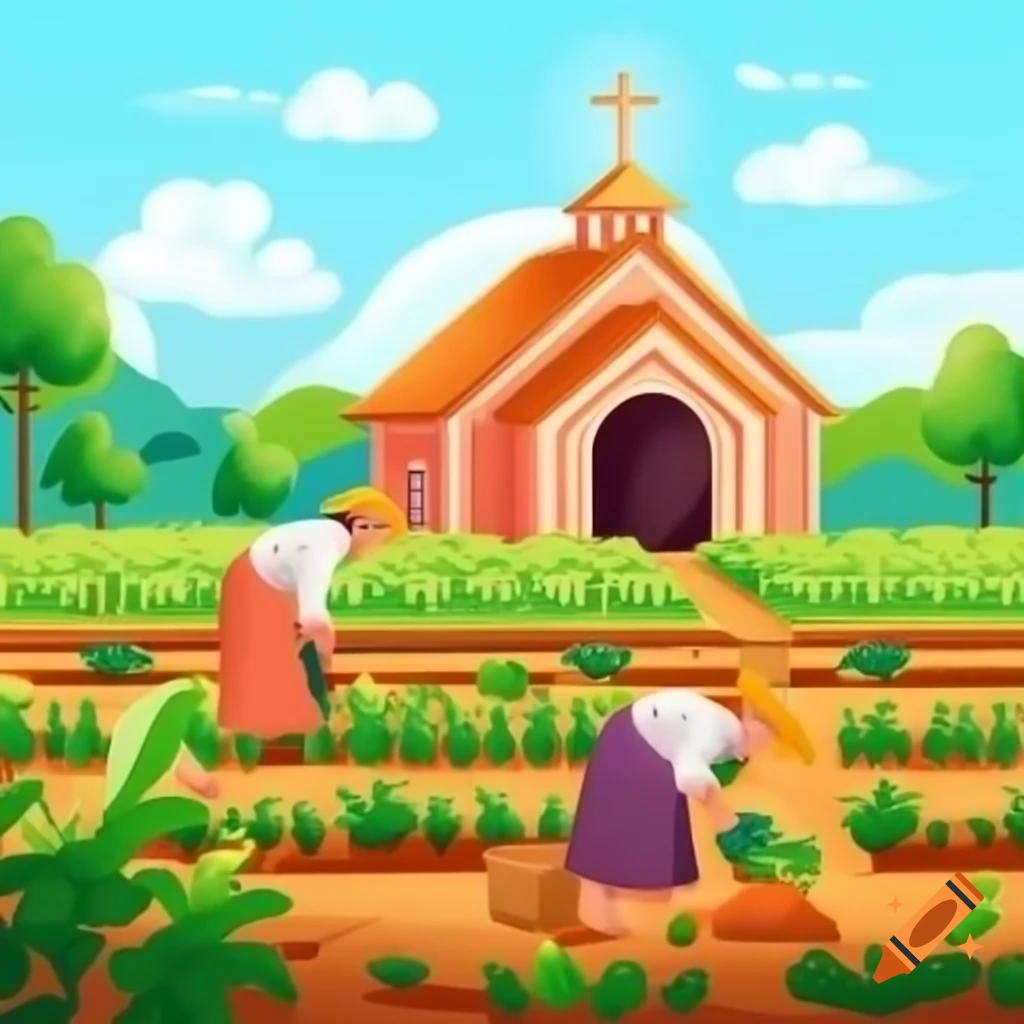 Community farming and bayanihan spirit surrounding a church during ...