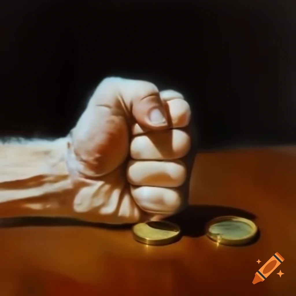 Impressionistic depiction of a fist pounding a table on Craiyon