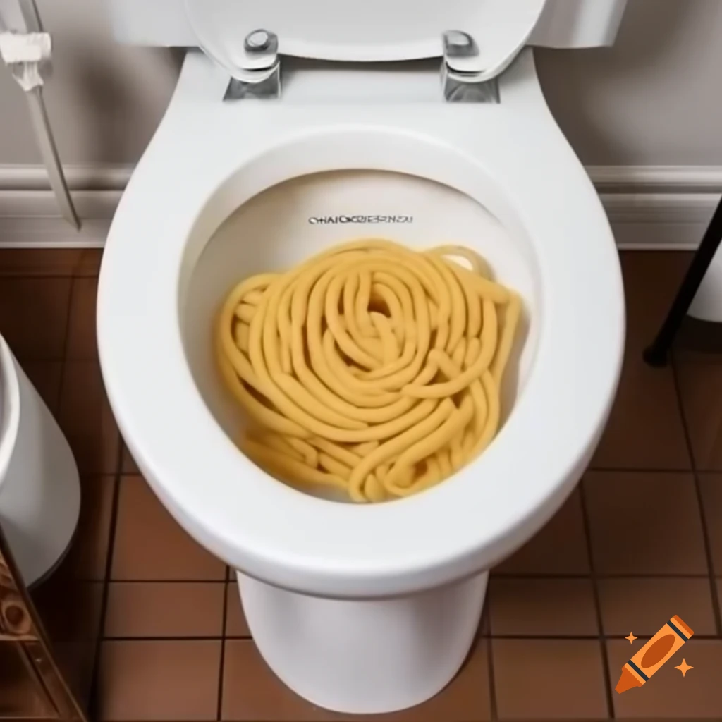 Creative and humorous depiction of spaghetti in a toilet on Craiyon