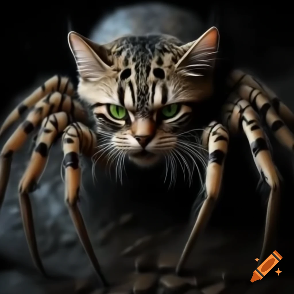 A mixed of a spider-cat, bloody, horror, extremely detailed, 4k ultra ...