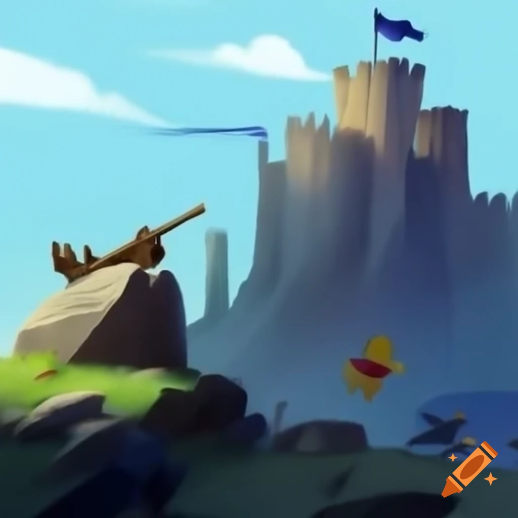 Castle with boulder catapult aiming at opposing castle, inspired by ...