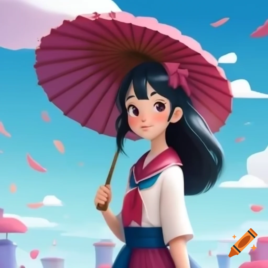 Animated movie poster with Japanese girl in 3D art style influenced by ...