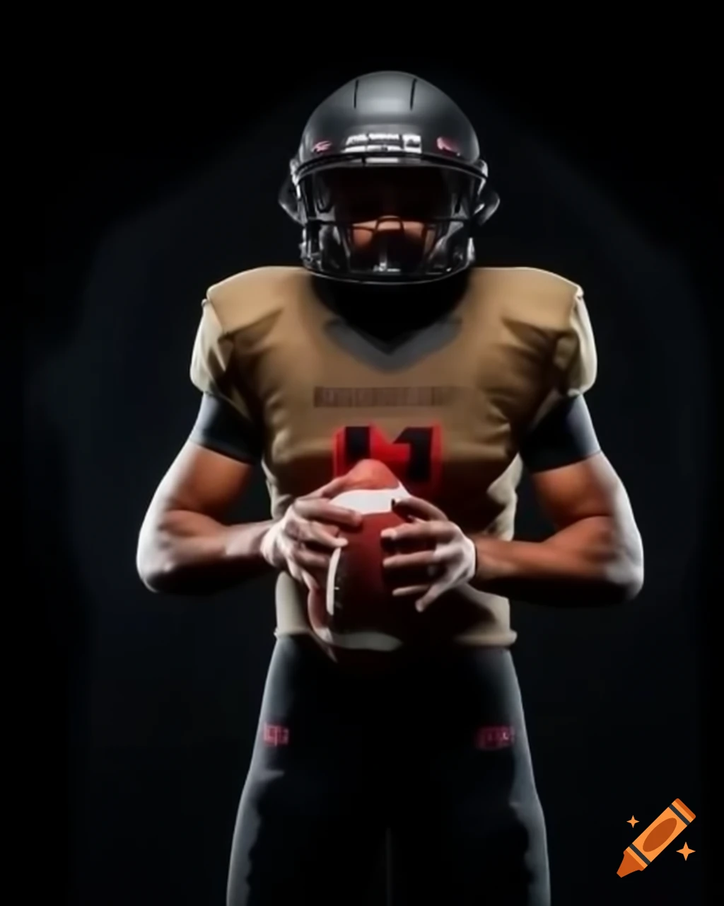 Football player in down-ready position preparing to snap the ball on ...