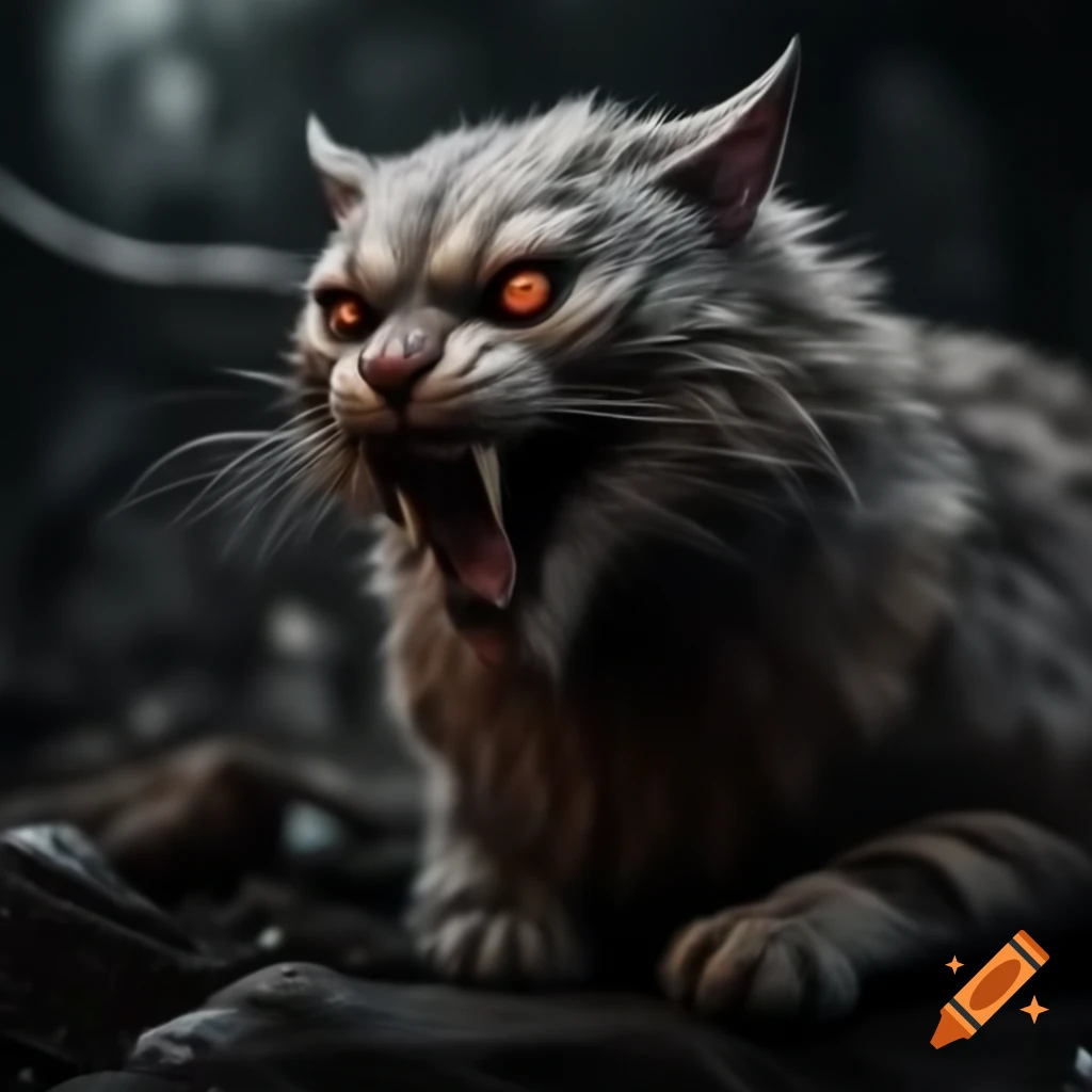 A half-cat half-monster hunting, bloody, horror, extremely detailed, 4k ...