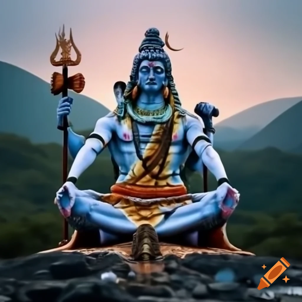 Lord Shiva holding trishul with Himalayas in the background on Craiyon