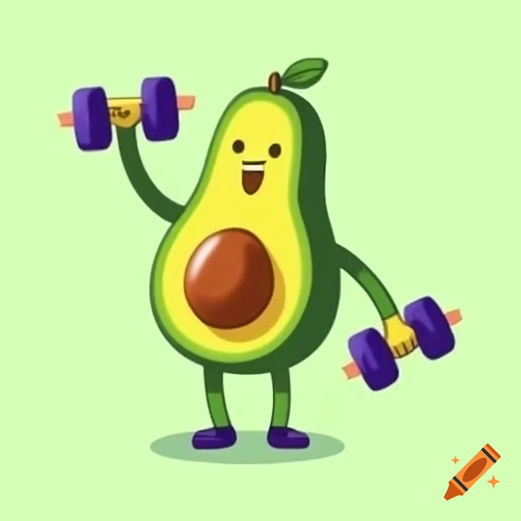 Cartoon Avocado Character Working Out With Dumbbells And Headband On