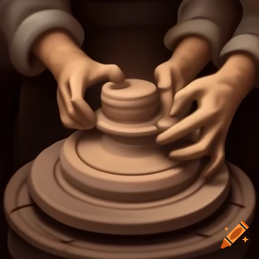 Hands shaping clay on potter's wheel on Craiyon