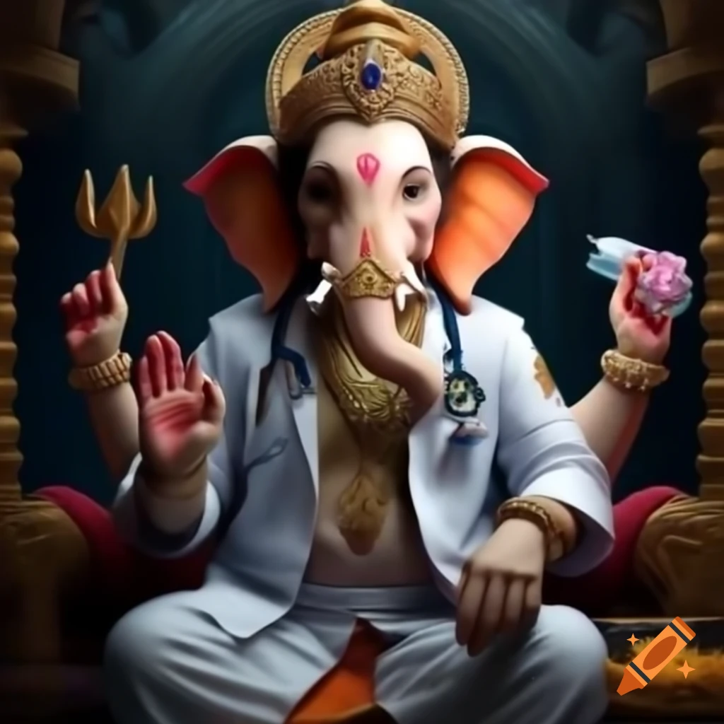 Lord ganesha in doctor's suit for creative advertisement on Craiyon