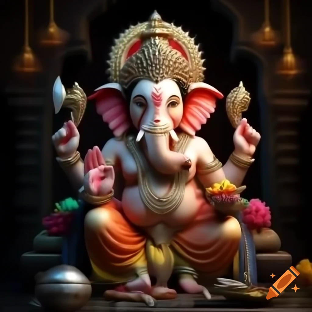 Ravana handing shivling to calm lord ganesha during a rest on Craiyon