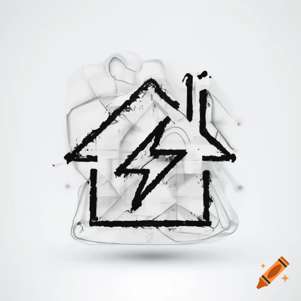 Pencil sketch of a house with power symbol representing rectifier ...