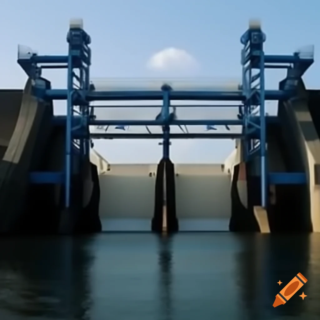 Vertical hydraulic dam gate structure on Craiyon