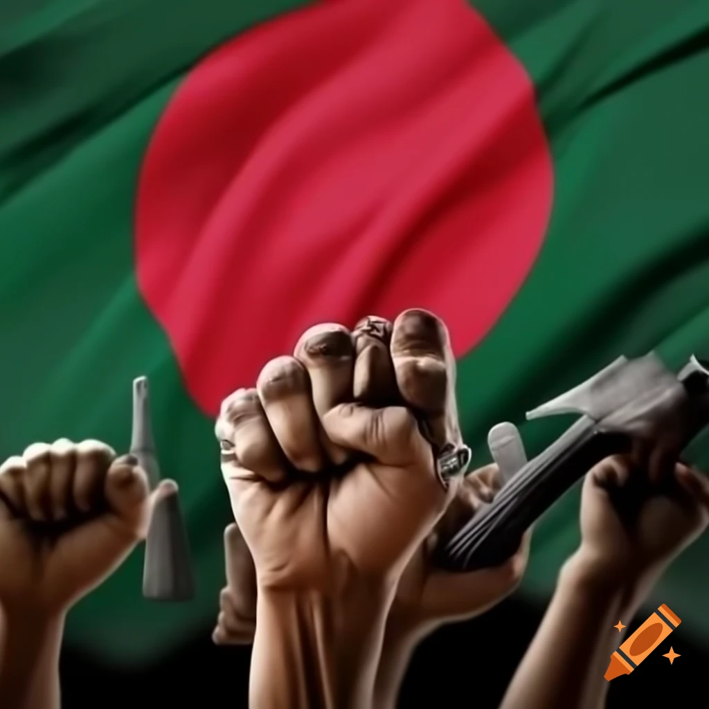 Freedom fighters holding bangladeshi flag on Craiyon