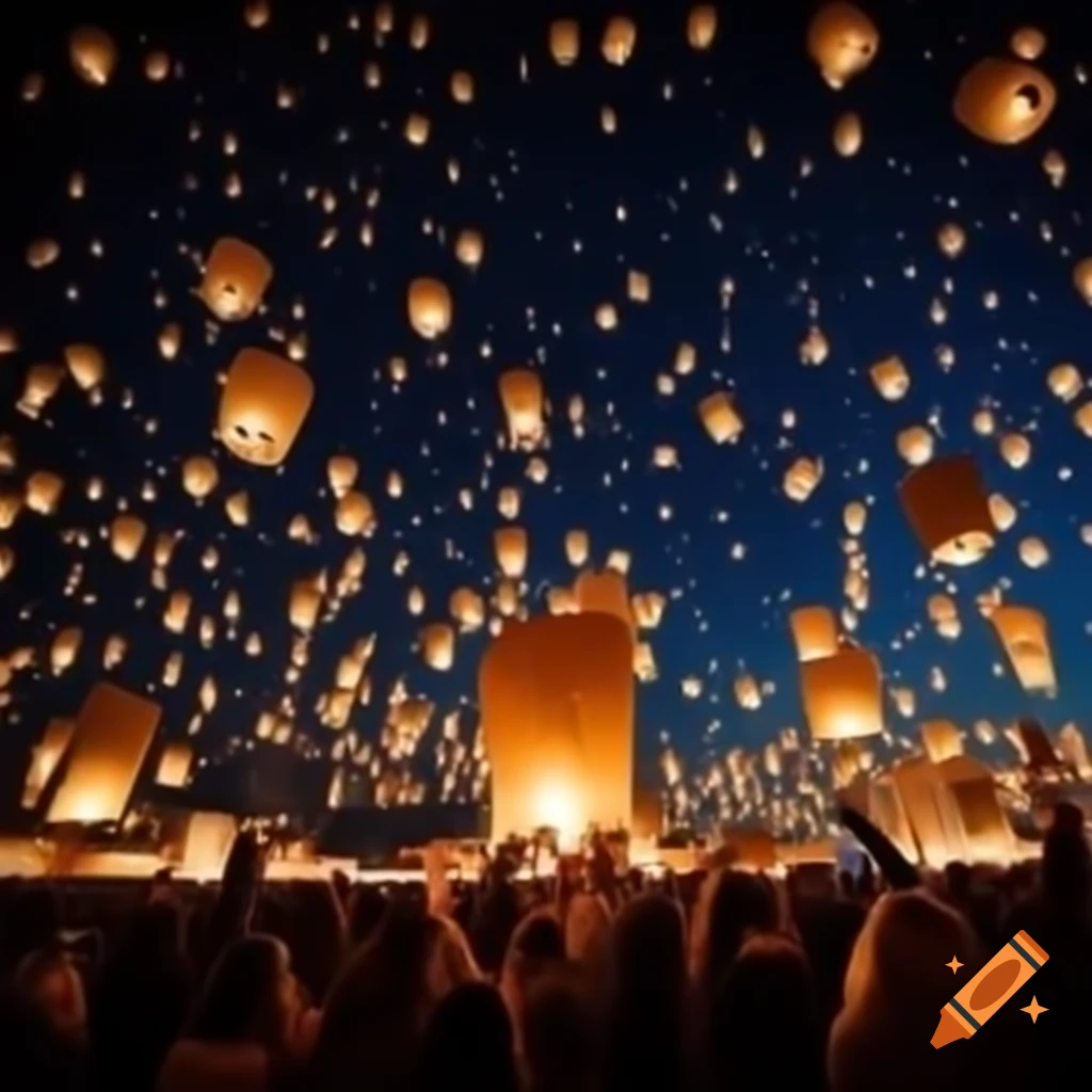 Lantern festival at night illuminated by stars on Craiyon