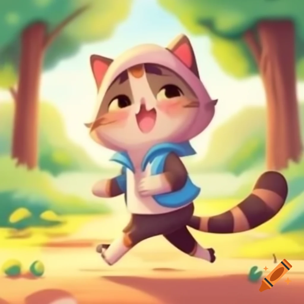 Cute cat jogging playfully on Craiyon