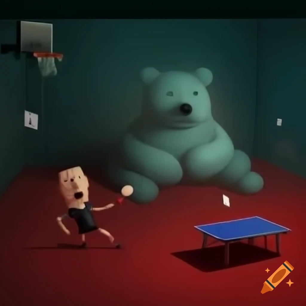 Surreal scene of dreamer waking during a whimsical game involving ...