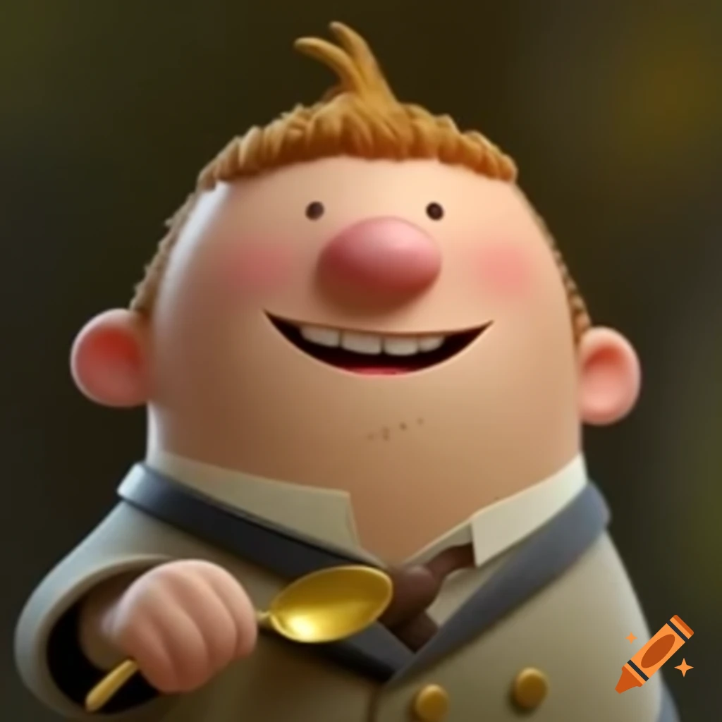 Happy small man holding golden spoon on Craiyon