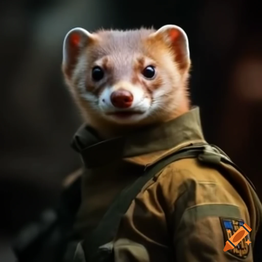 European weasel wearing ukrainian tactical military uniform on Craiyon