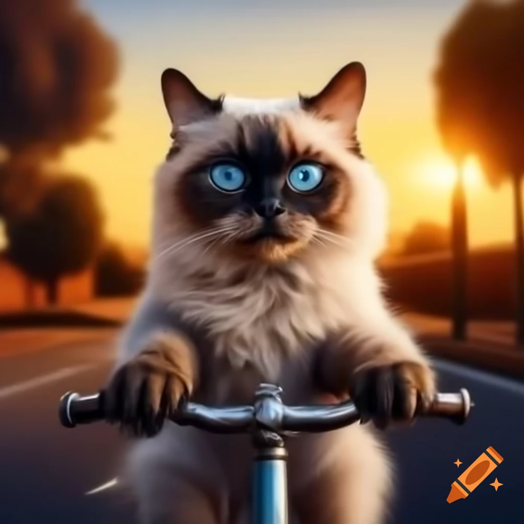 Cat riding motorbike with flames and cheeseburger on Craiyon