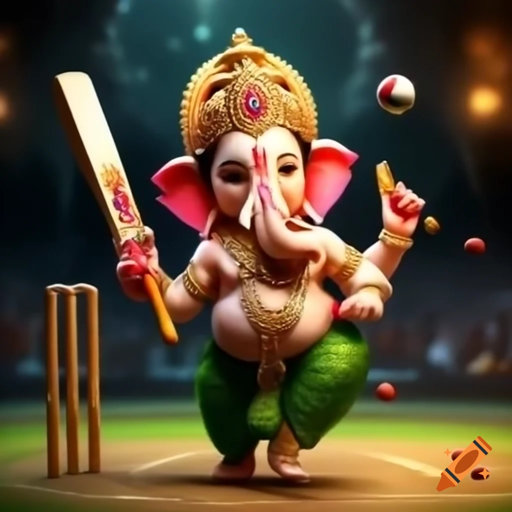 Lord Ganesh playing cricket on Craiyon