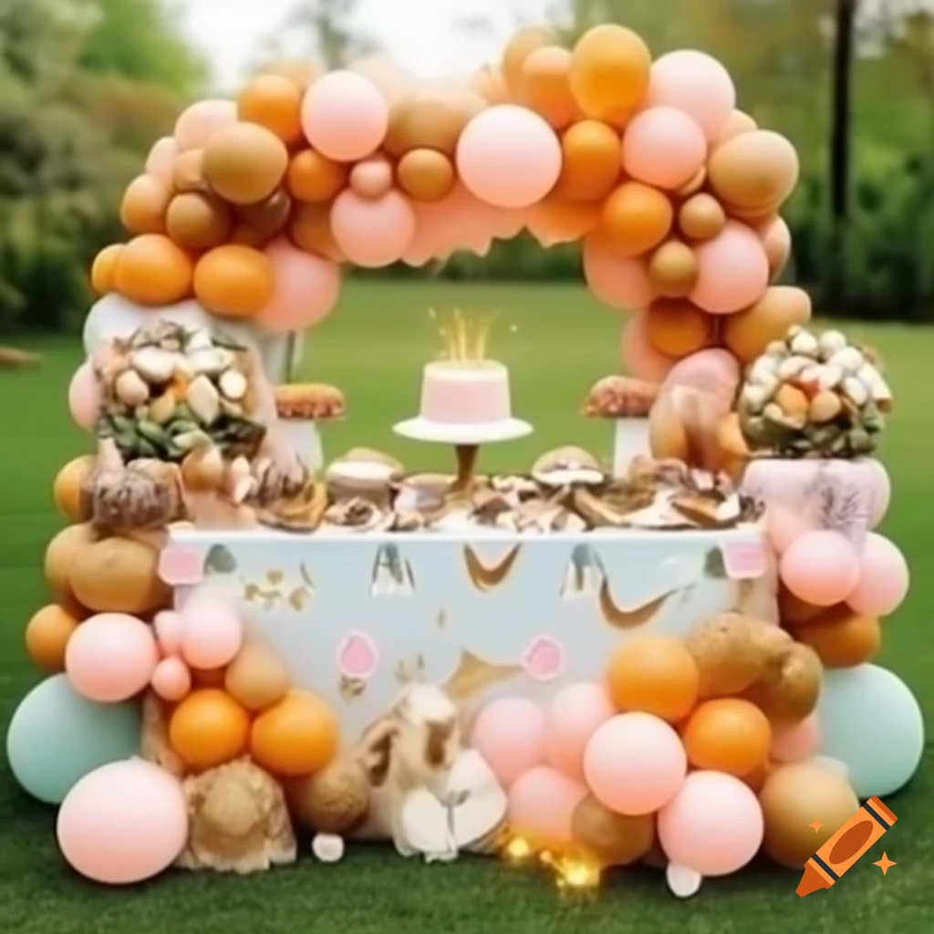 Decorations for a birthday party in a natural setting on Craiyon