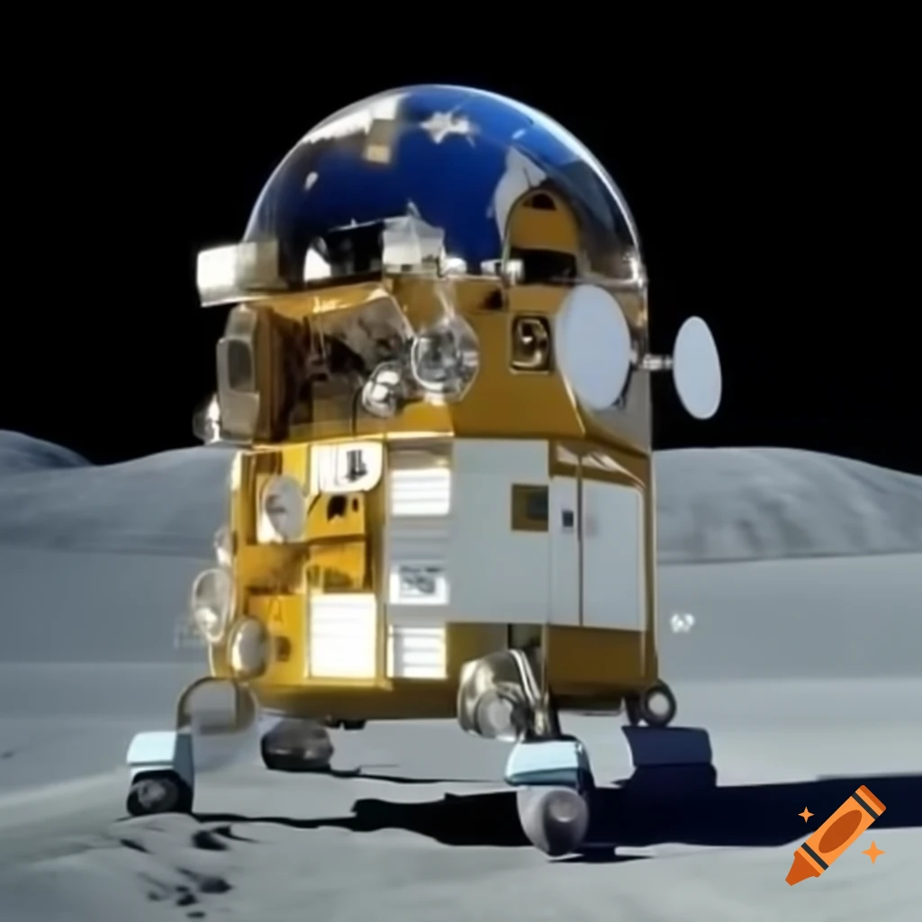 Lunar lander featuring a glass dome and four wheels on Craiyon