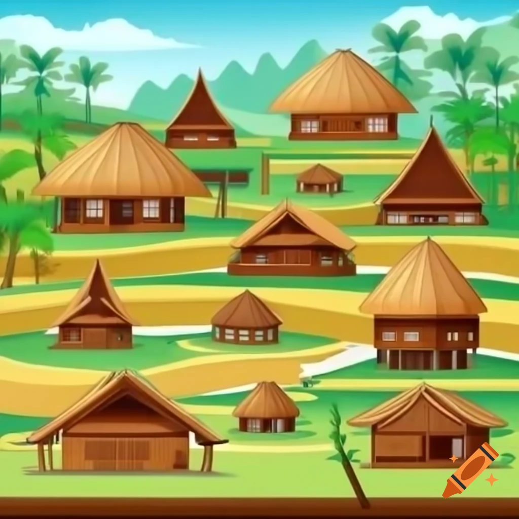 Pre-colonial and contemporary architecture in ifugao with indigenous structures on Craiyon