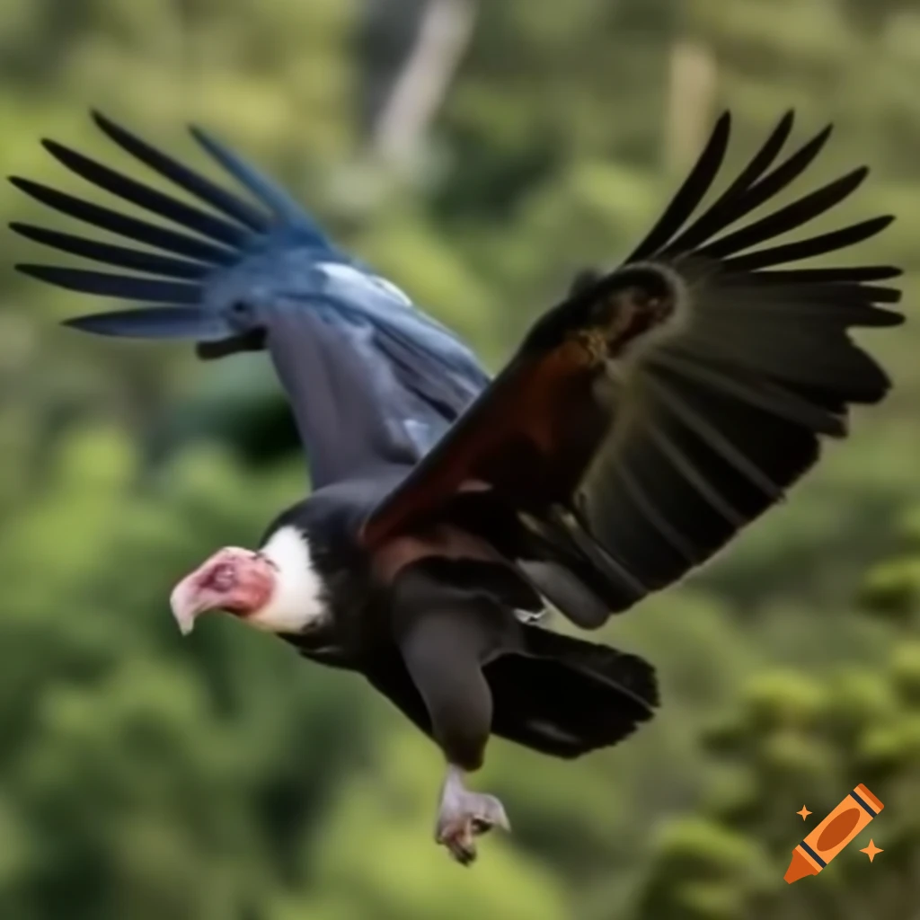 Californian condor flying through a forest on Craiyon