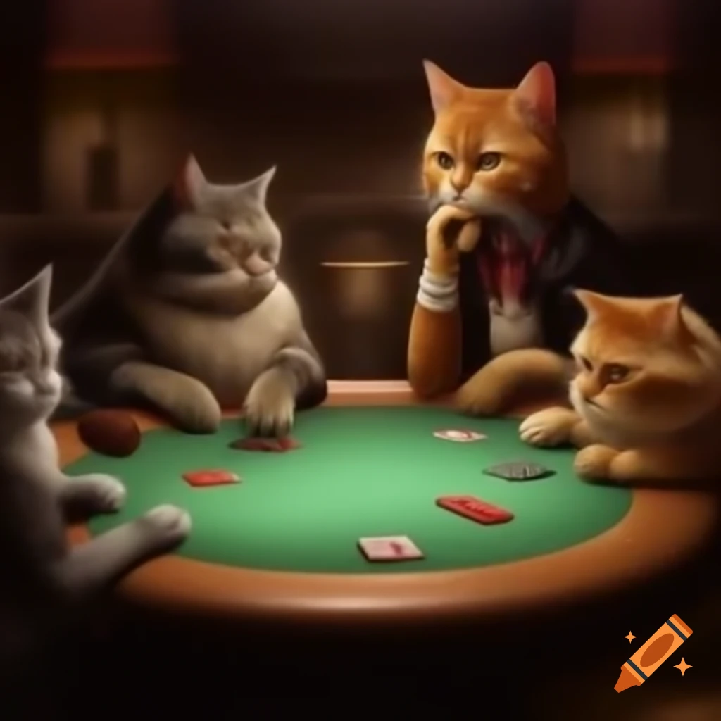 Cats playing poker at a table, inspired by cassius marcellus coolidge ...