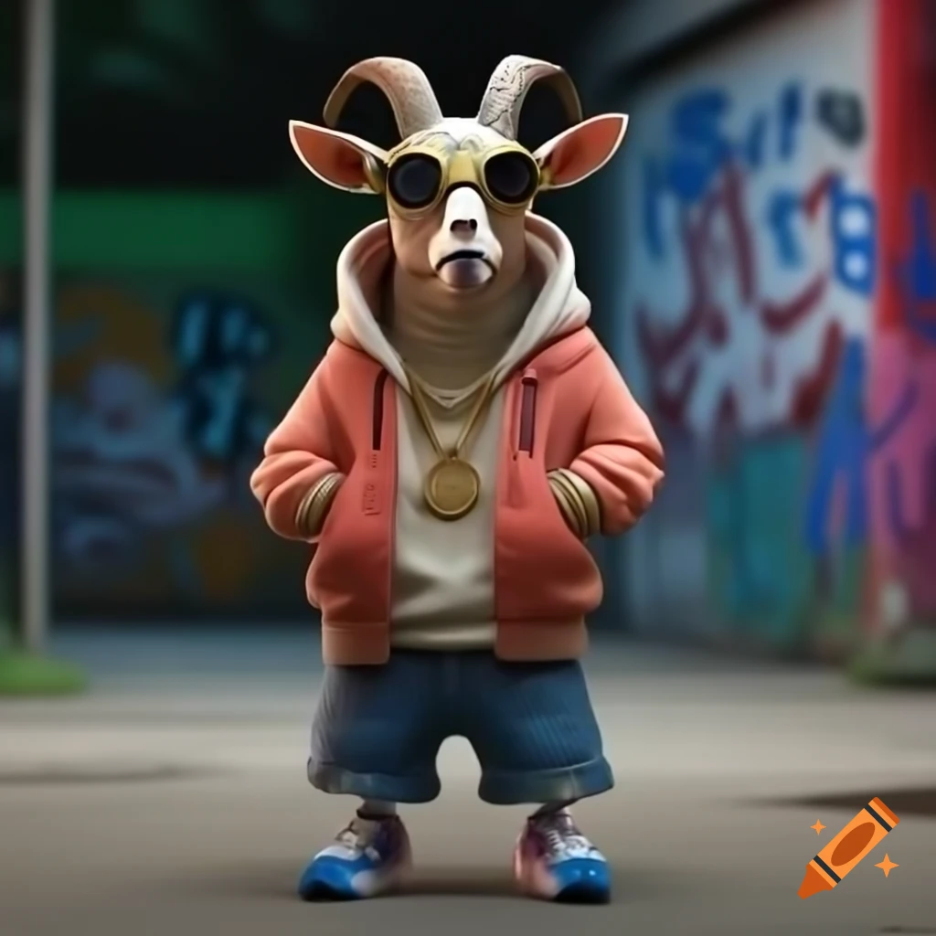 3d image of a stylish goat with human body dressed like hip-hop singer ...