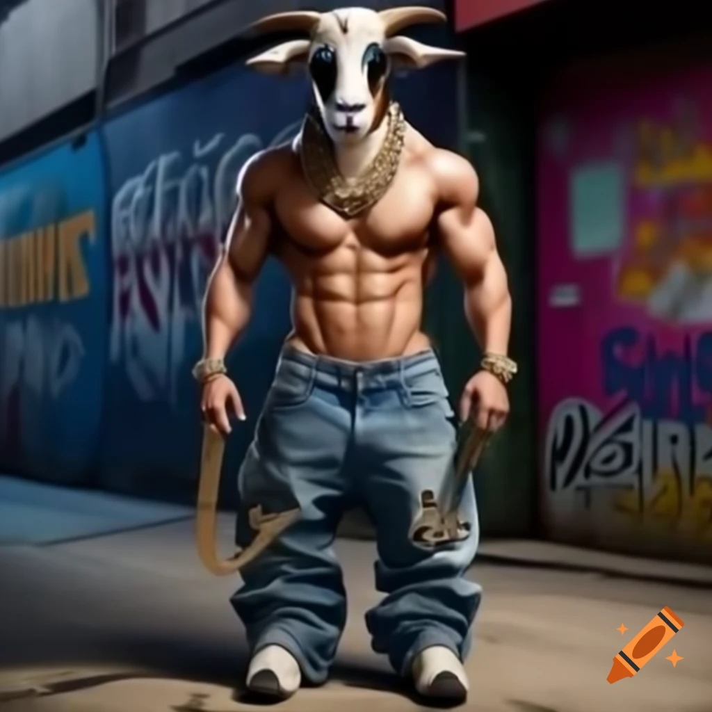 Stylish goat with human body dressed as hip-hop singer on Craiyon