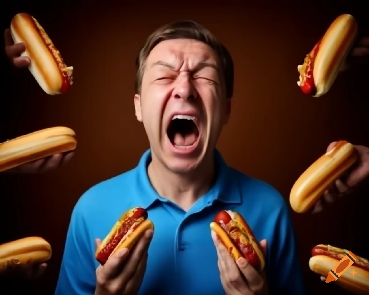 Hot dog rising with ethereal light, symbolizing transformation during ...