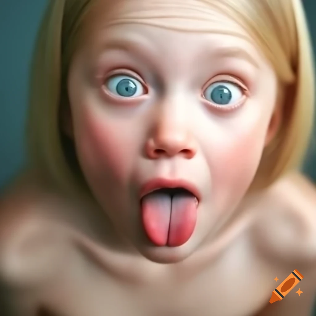 Playful girl with blonde hair and pale skin making a funny face on Craiyon