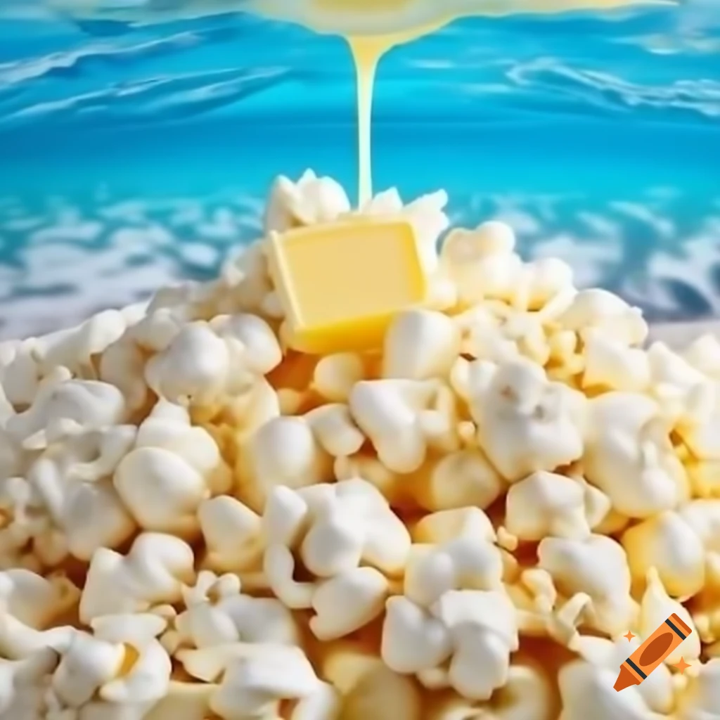 Ocean of popcorn drizzled with butter on Craiyon