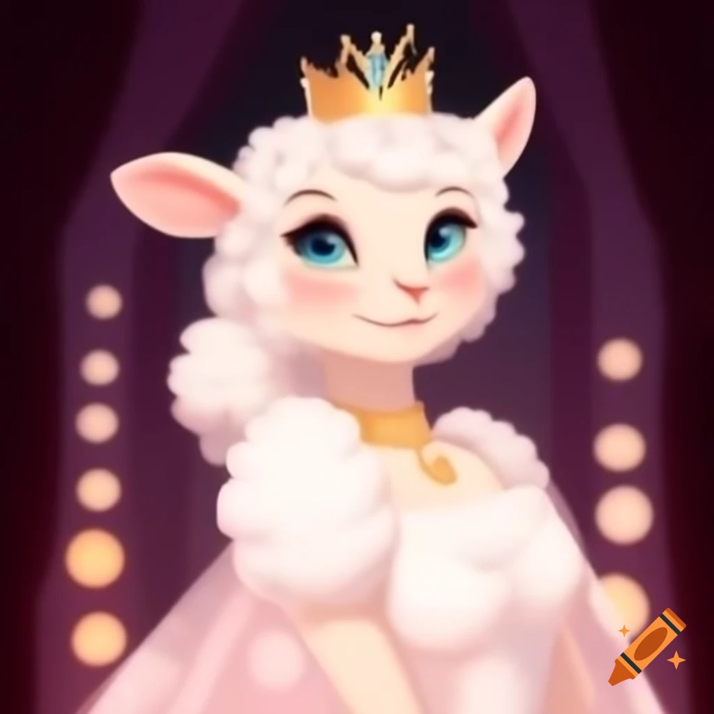 Anime style anthropomorphic sheep girl princess in fancy dress with ...
