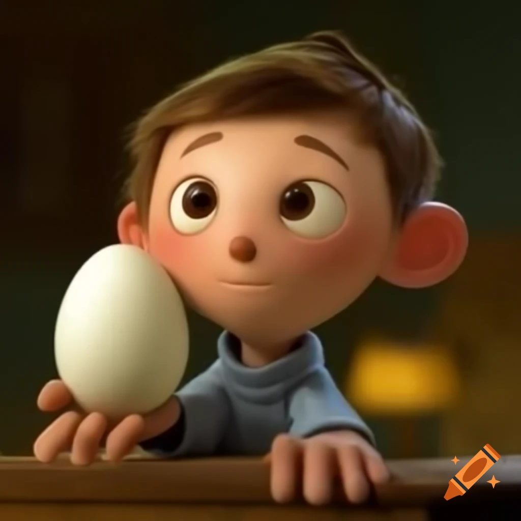 Mischievous cute boy holding an egg on Craiyon