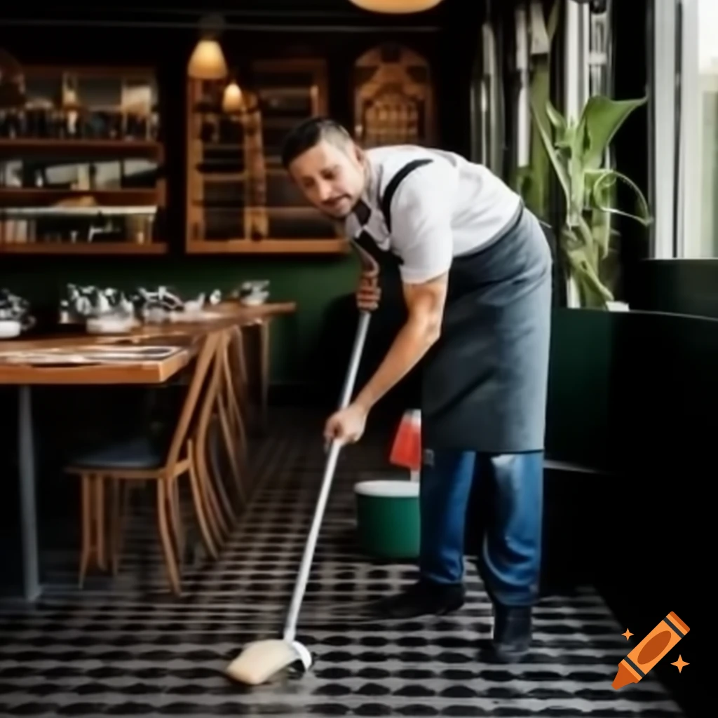 Man cleaning restaurant floor on Craiyon