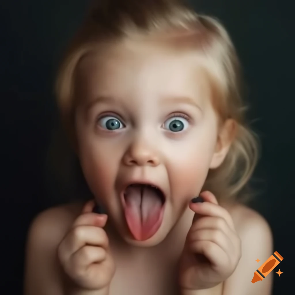 Playful girl with blonde hair and pale skin making a funny face on Craiyon