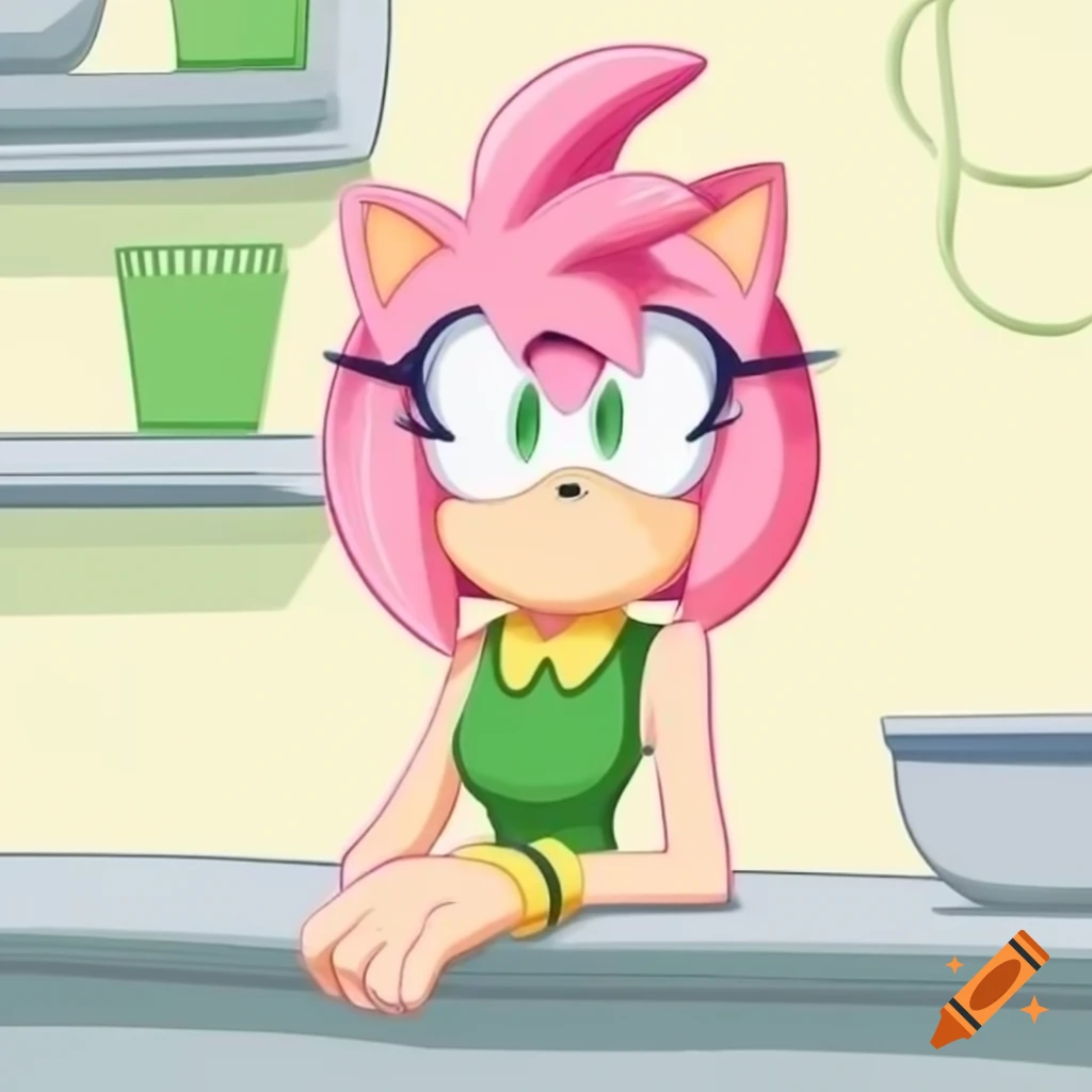 Character amy rose with red tube top and feather headband looking over shoulder on Craiyon