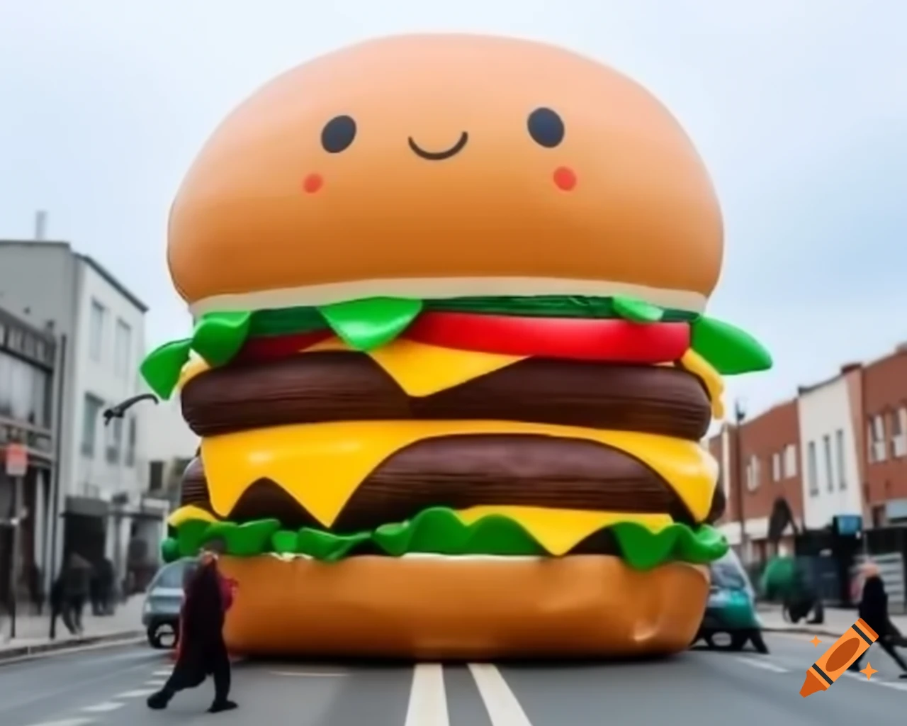 Giant helium inflatable fox displayed on the street on Craiyon