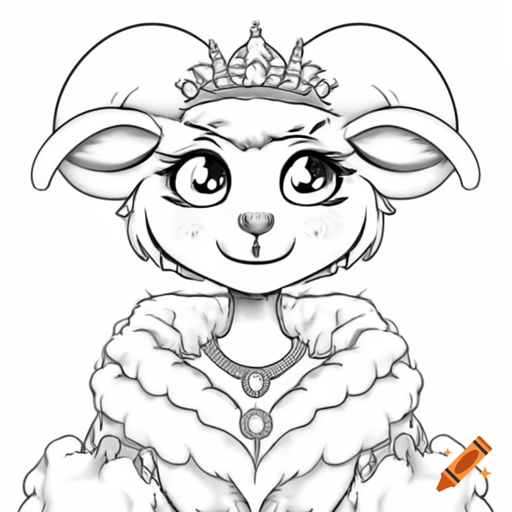 Black and white line art coloring page of a princess standing in front ...