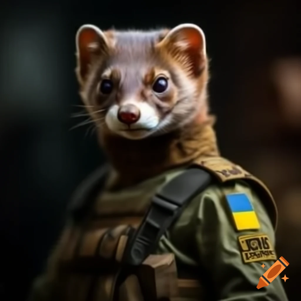 European weasel wearing ukrainian tactical military uniform and ...