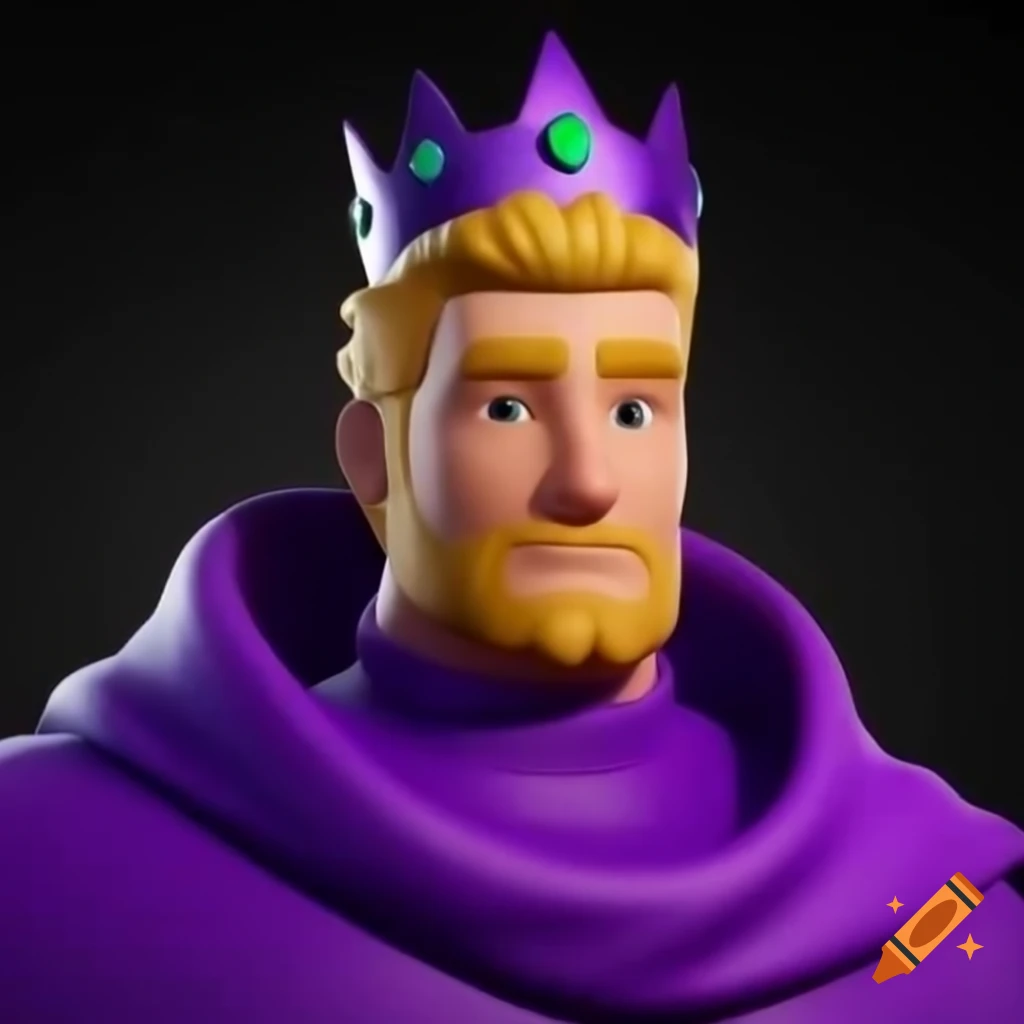 Blonde man dressed as a king in purple and sapphire crown, video game ...
