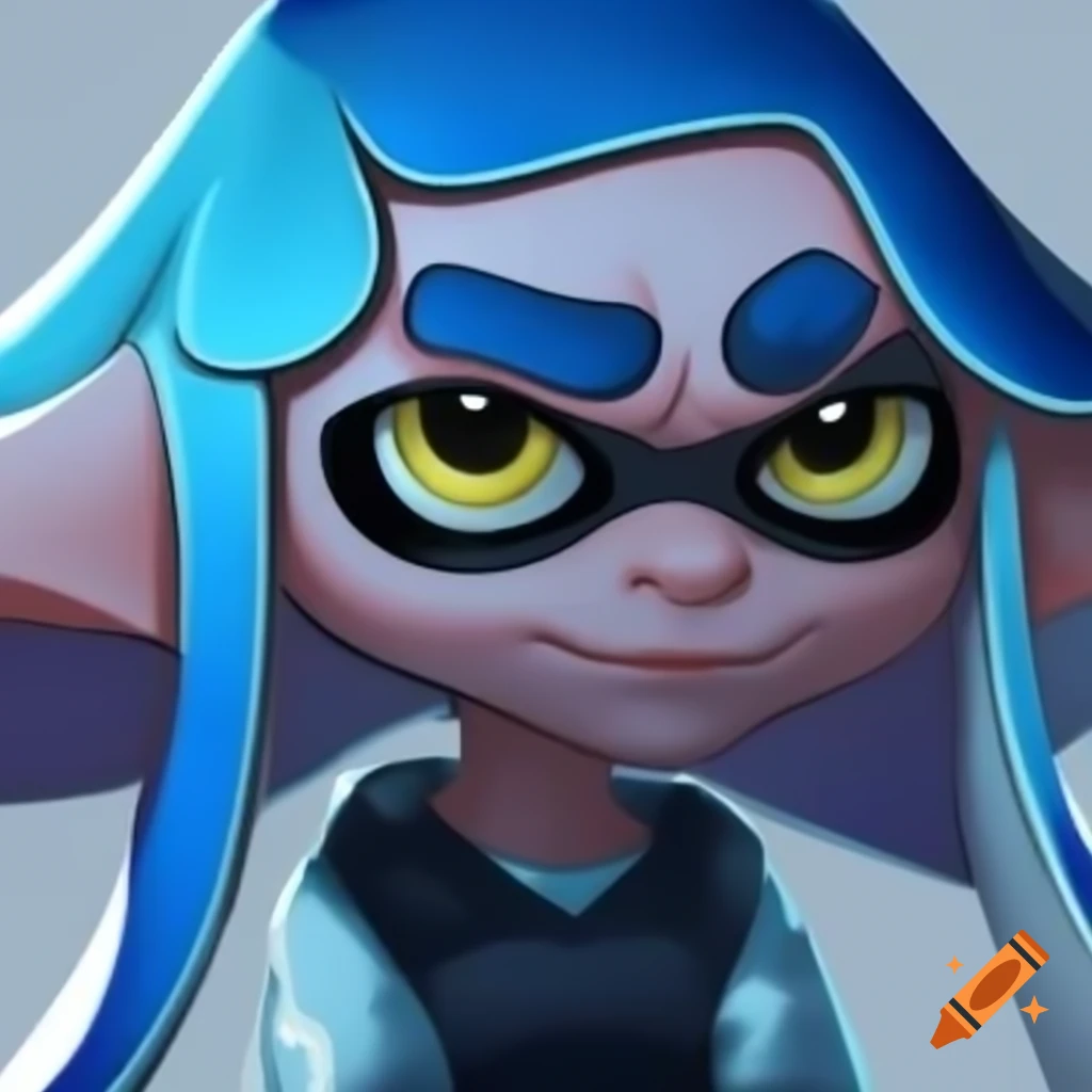 Comic anime style Squid from Splatoon in blue and gray colors on Craiyon