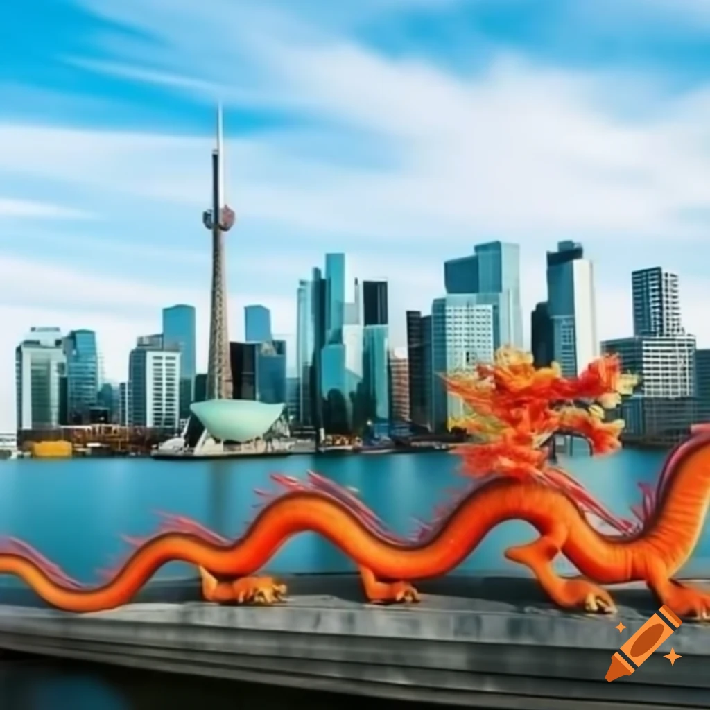 Toronto skyline featuring Chinese dragons on Craiyon