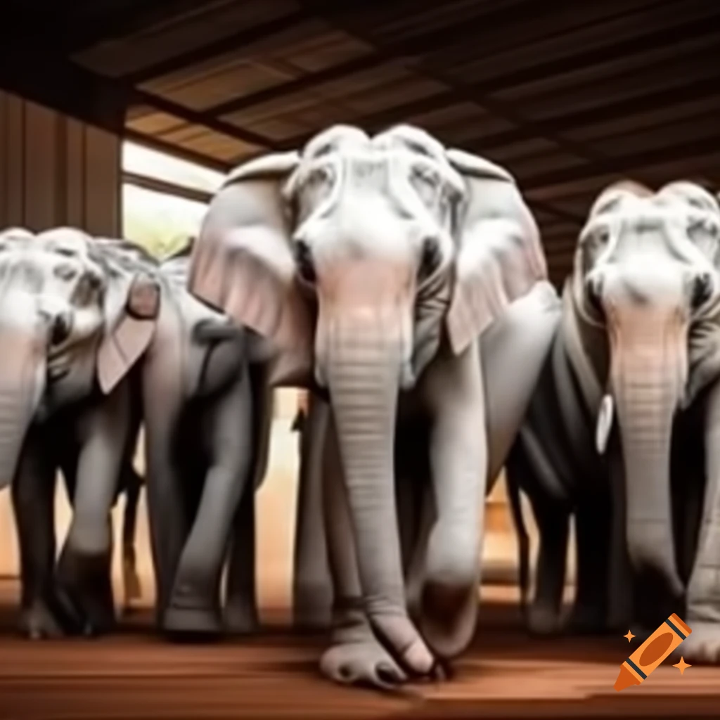 White elephants running amok in a room on Craiyon