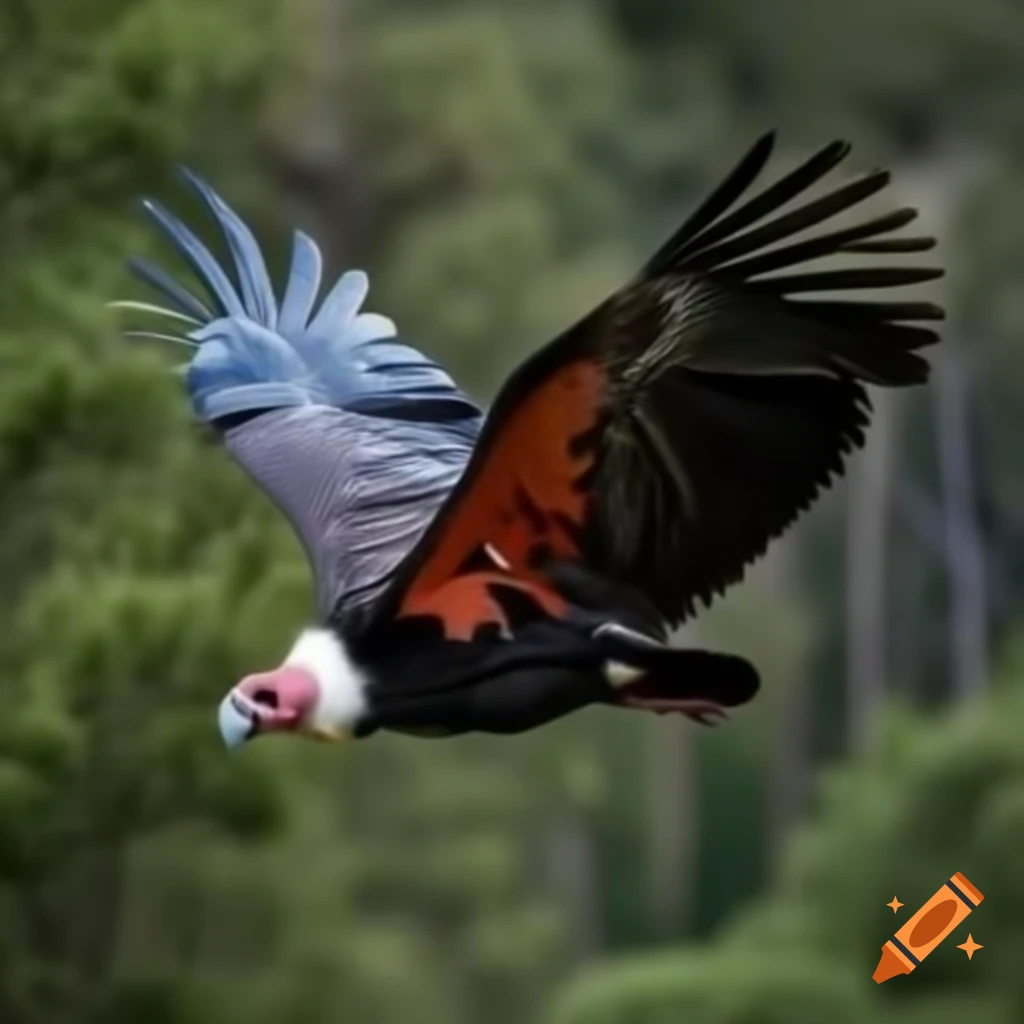 California condor soaring through a forest on Craiyon