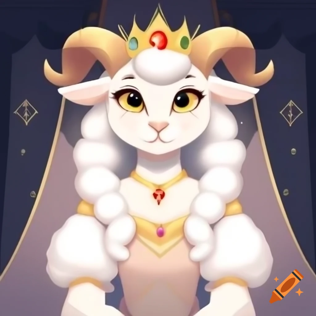 Anime style anthropomorphic sheep girl princess in fancy dress with ...