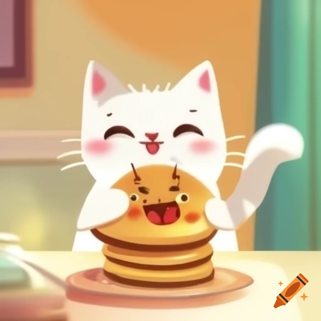 Cute cat sitting with a happy pancake on Craiyon